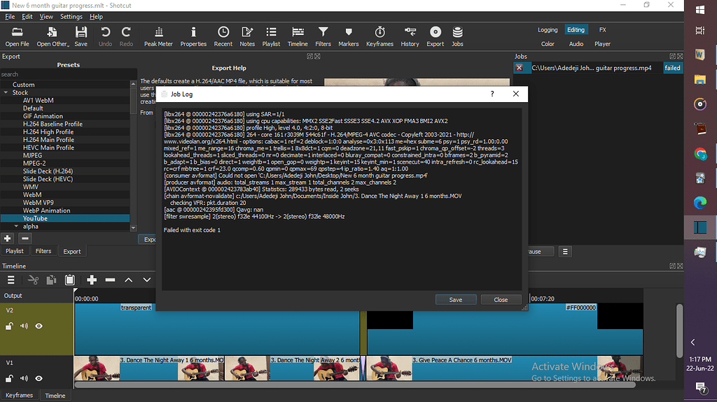 Not exporting video - Help/How To - Shotcut Forum