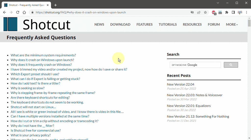 Faq Page Navigation Site Feedback Shotcut Forum